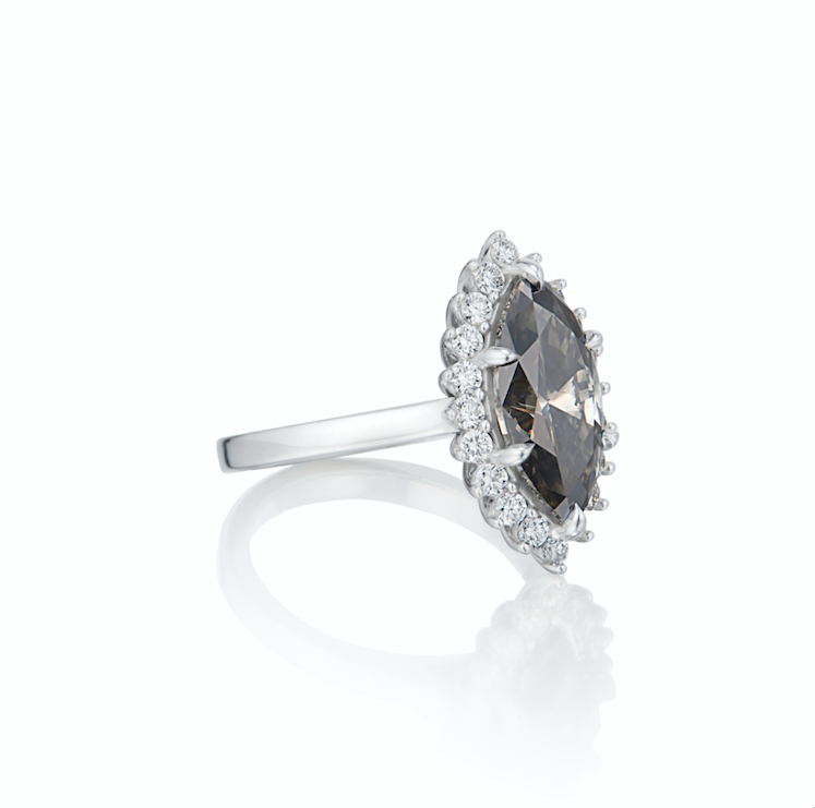 2.57ct Fancy Dark Grey Diamond & Round Brilliant Cut Diamond Alternati ...